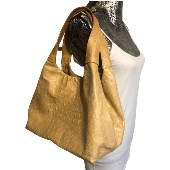 Luana | Bags | Luana Italy Caramel Croc Embossed Leather Large Leather ...